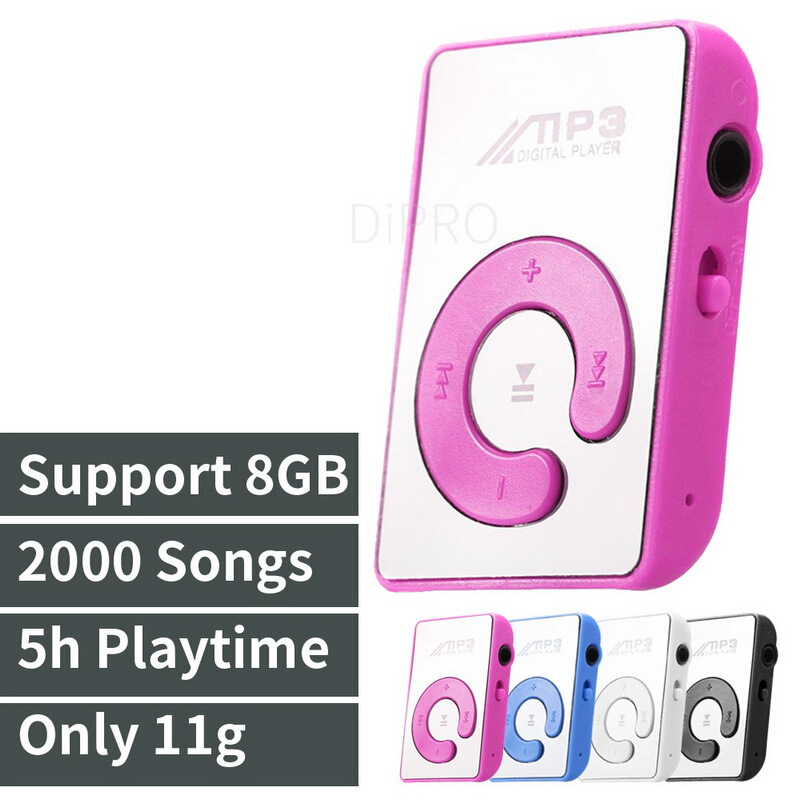 Mini Clip Mirror MP3 Player With Micro SD TF Card Slot C Shape Sports ...