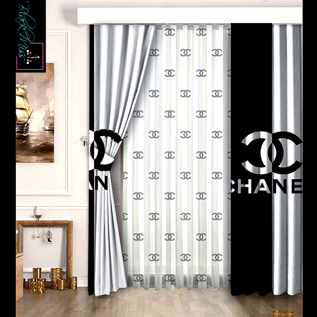 Channel Curtains (Large Print/Black/White) - BlackMissStores ...