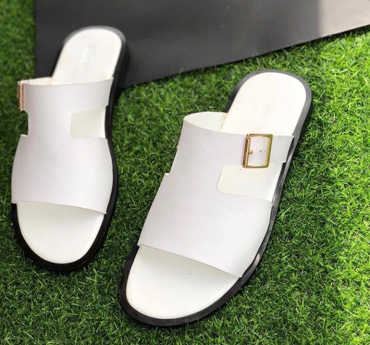 Pam Slippers with Gold Buckle - White - The Shoe Arena | Flutterwave Store